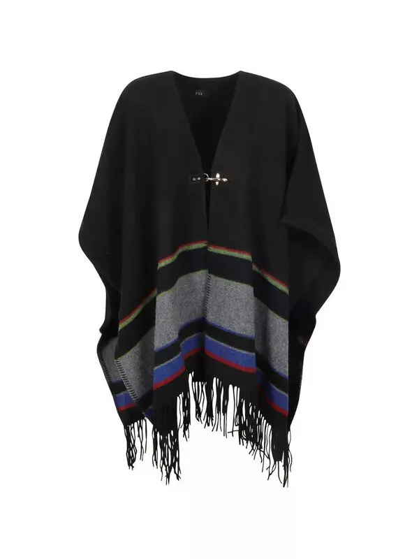 FAY Hook-fastening Fringed Cape Jacket - Black