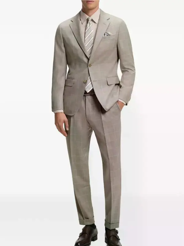BOSS Two-piece Slim-fit Suit In Checked Italian Wool - Neutrals