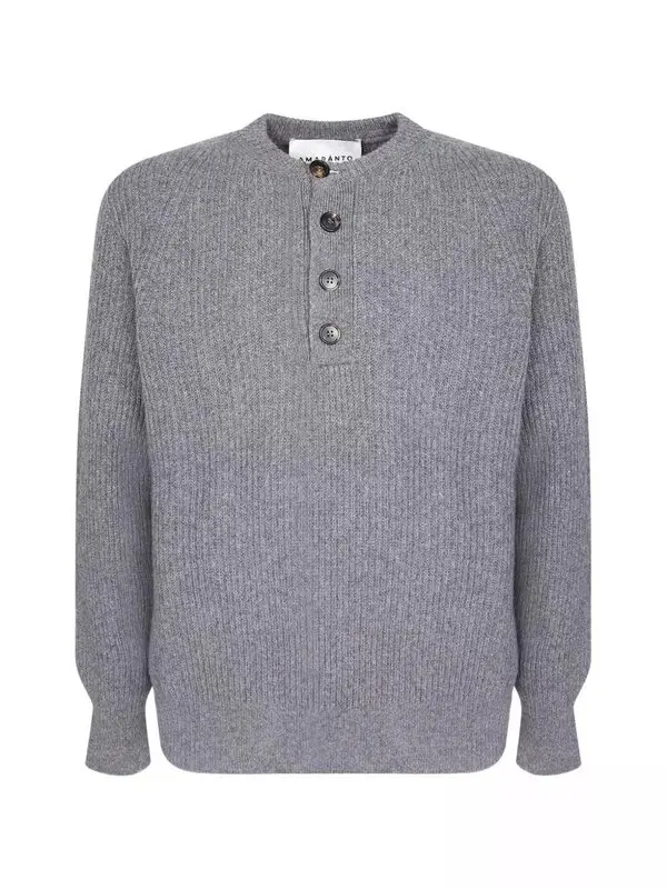 AMARANTO Ribbed-knit Henley Sweater