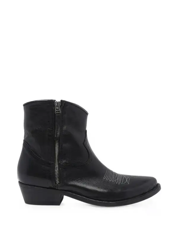 PAWELK'S Embroidered Calf Leather Cowboy Boots - Black