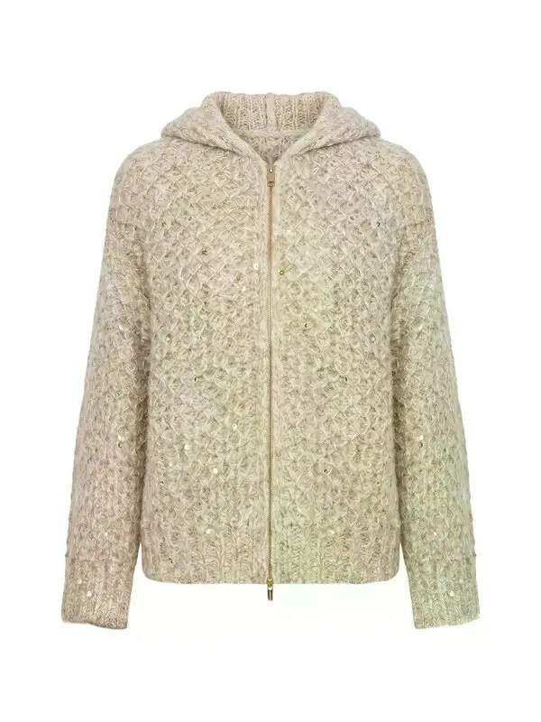 Peserico Sequin-embellished Chunky-knit Hoodie - Neutrals