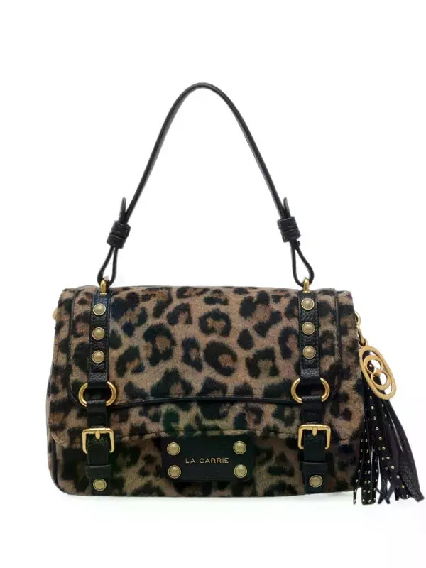 LA CARRIE Atena Leopard-print Studded Shoulder Bag - Brown