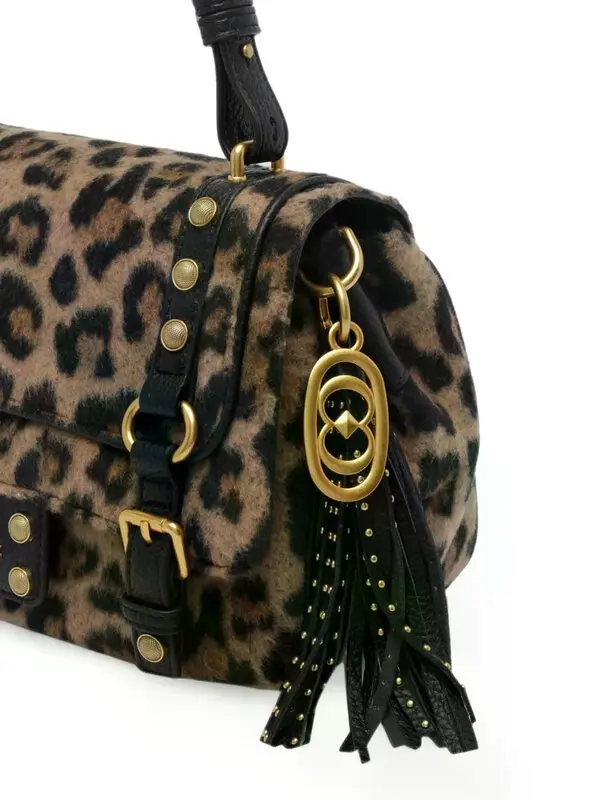 LA CARRIE Atena Leopard-print Studded Shoulder Bag