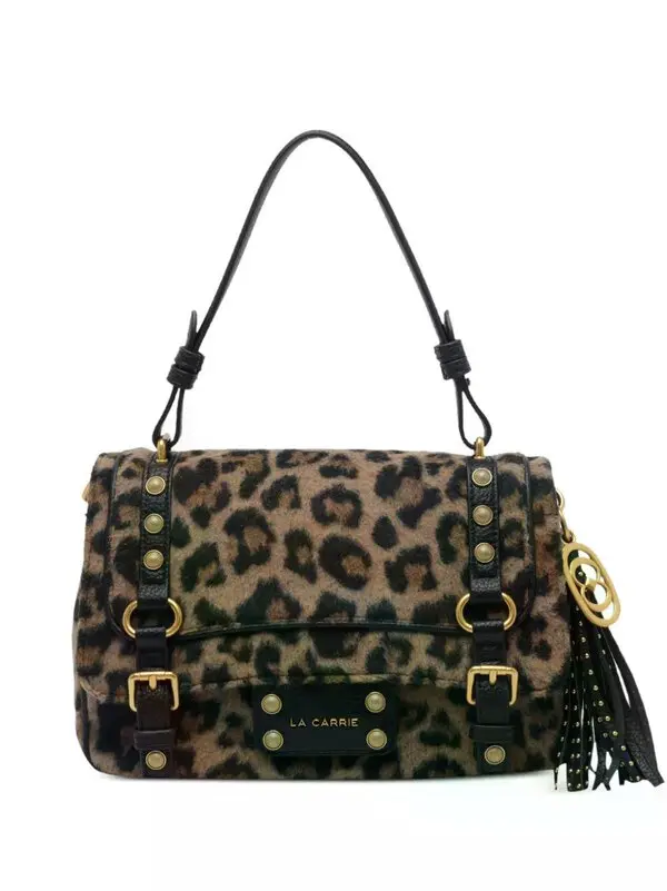 LA CARRIE Atena Leopard-print Studded Shoulder Bag - Brown