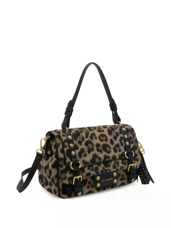 LA CARRIE Atena Leopard-print Studded Shoulder Bag - Brown