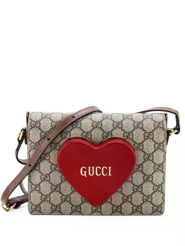 Gucci Logo Heart Gg Coated Canvas Crossbody Bag - Brown