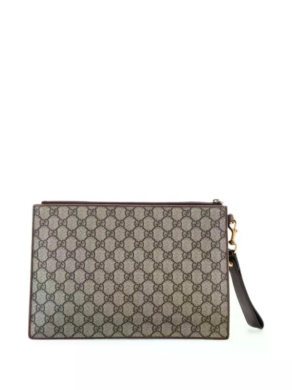 Gucci Courrier Pouch Gg Coated Canvas With Applique Clutch Bag