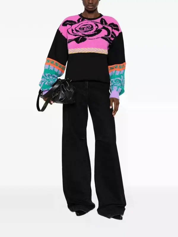 AKEP Rose-intarsia Intarsia-knit Sweater - Black