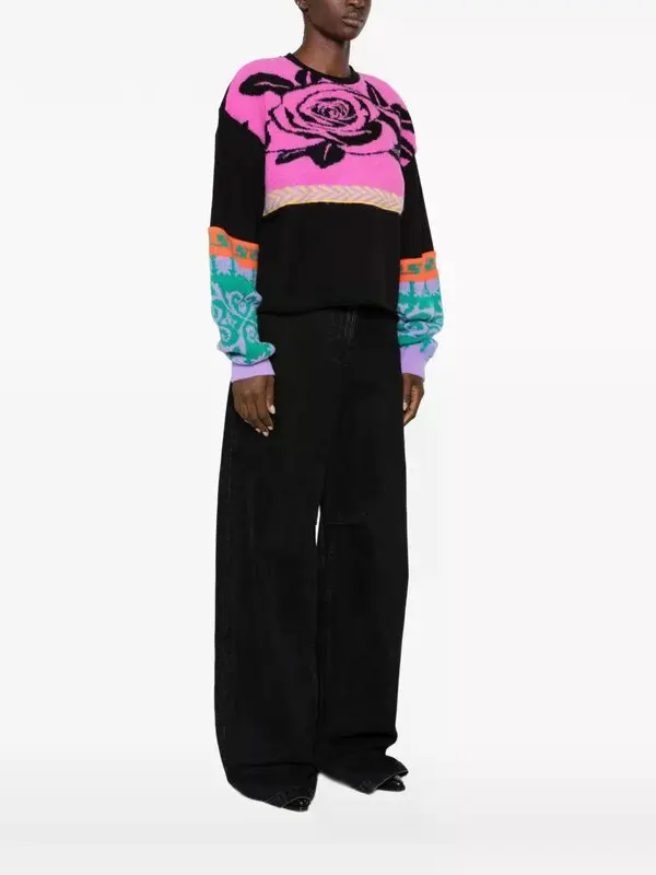 AKEP Rose-intarsia Intarsia-knit Sweater - Black