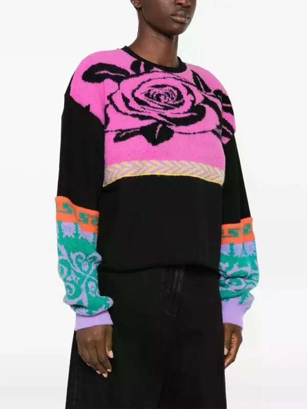 AKEP Rose-intarsia Intarsia-knit Sweater - Black