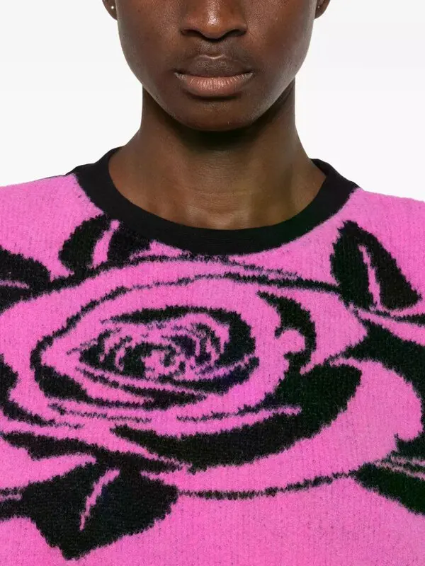 AKEP Rose-intarsia Intarsia-knit Sweater - Black