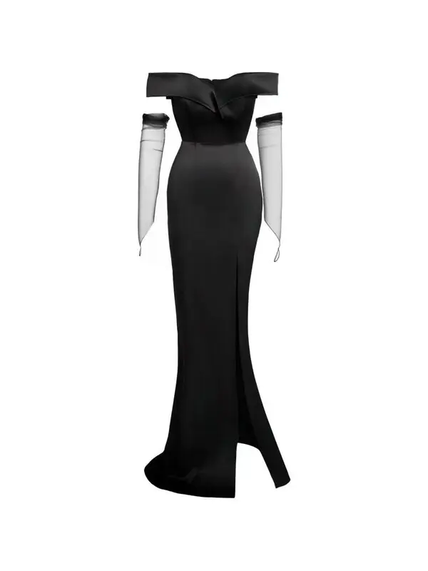 BENEDETTO Off-shoulder Mesh-sleeve Maxi Dress