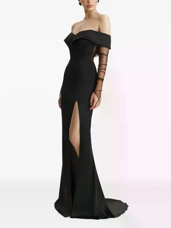 BENEDETTO Off-shoulder Mesh-sleeve Maxi Dress