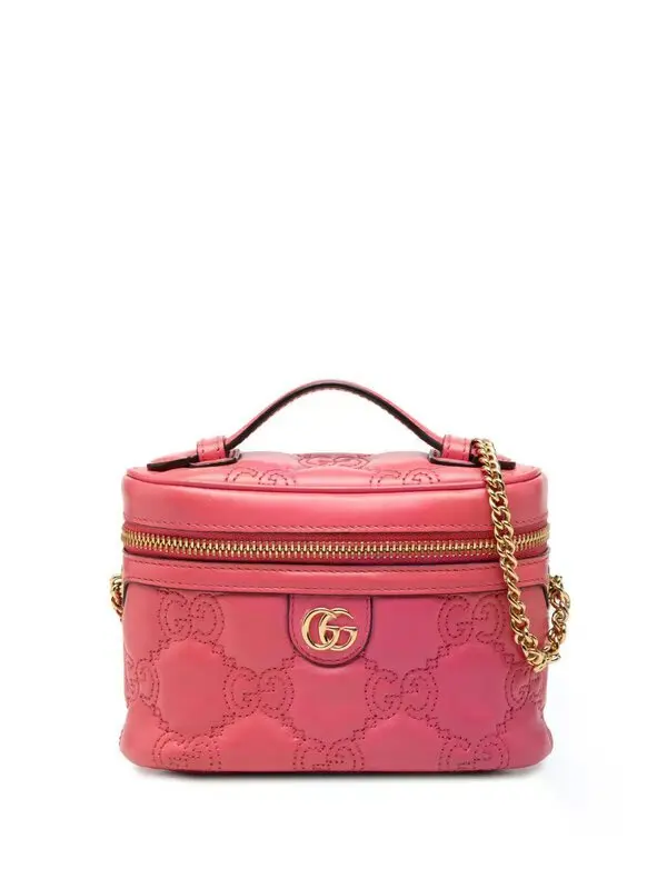 Gucci 2016-2026 Mini Gg Marmont Matelasse Calfskin Top Handle Vanity Chain Bag Satchel - Pink