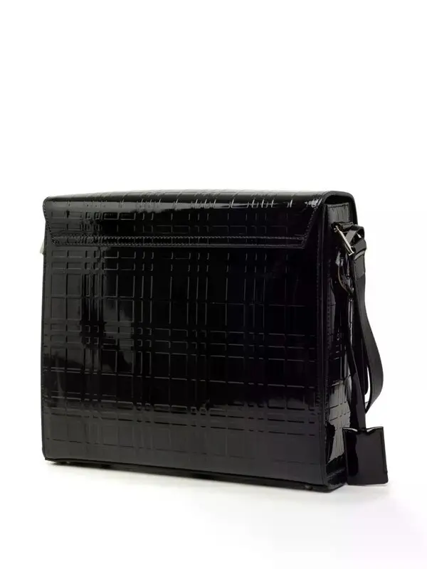 Burberry 2000-2017 House Check Embossed Patent Crossbody Bag - Black