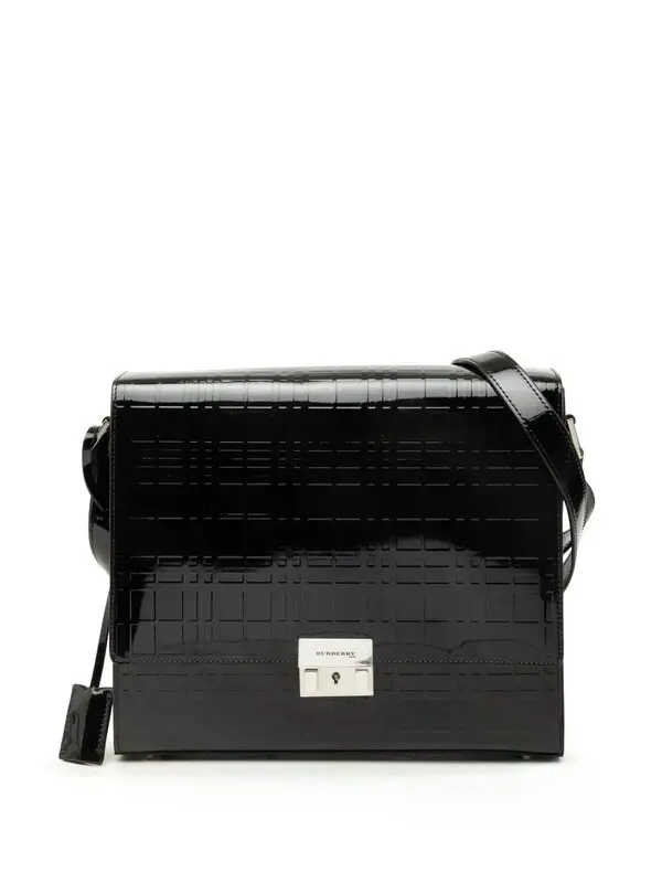 Burberry 2000-2017 House Check Embossed Patent Crossbody Bag - Black