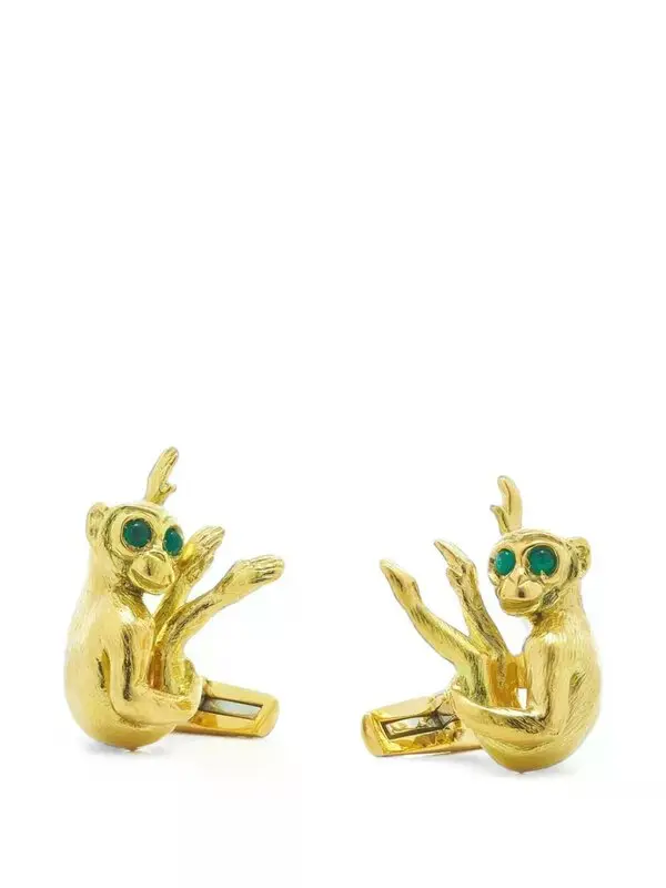 David Webb Emerald Monkey Cufflinks - Gold