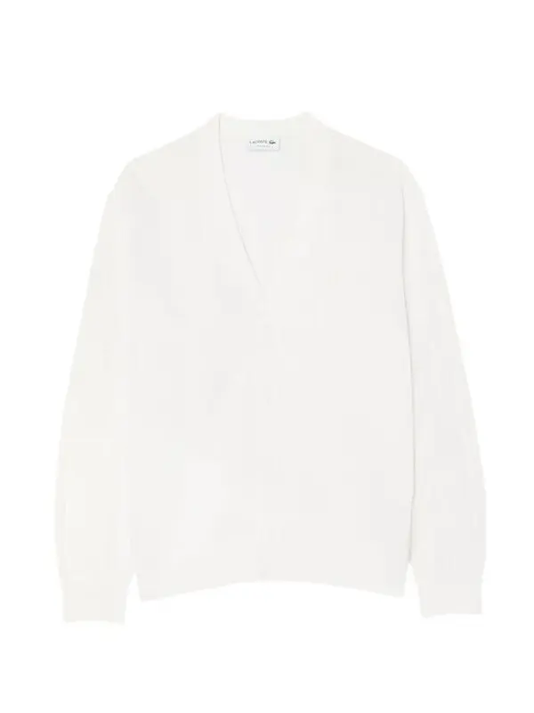 Lacoste Ribbed-knit V-neck Cardigan - White
