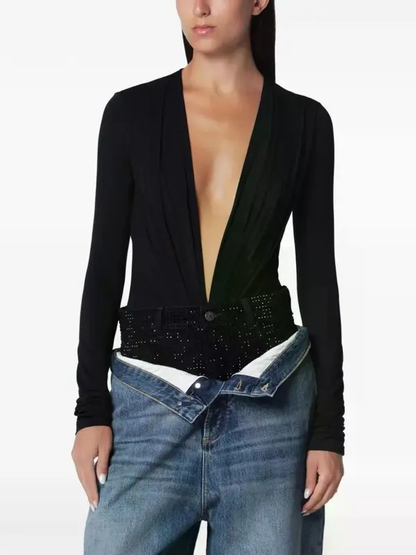 Andamane Zelda Plunging V-neck Bodysuit - Black
