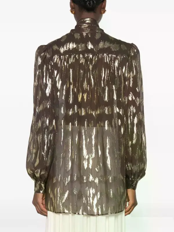 Valentino Garavani Pussy-bow Metallic-pattern Blouse - Brown