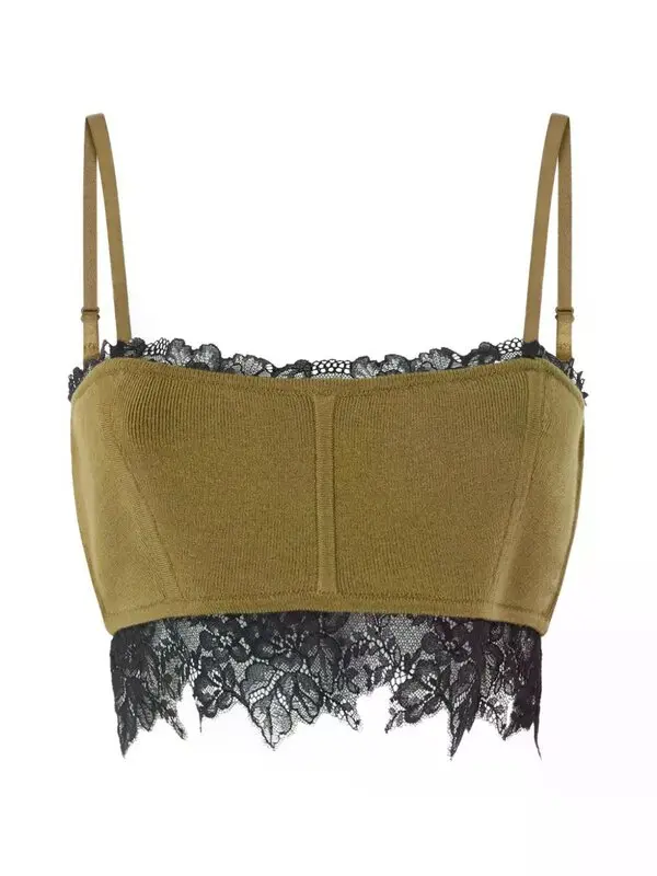 Pinko Knit Top With Contrasting Lace Insert - Green