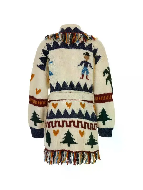 FRANTIC December Fringe-trimmed Belted Cardigan