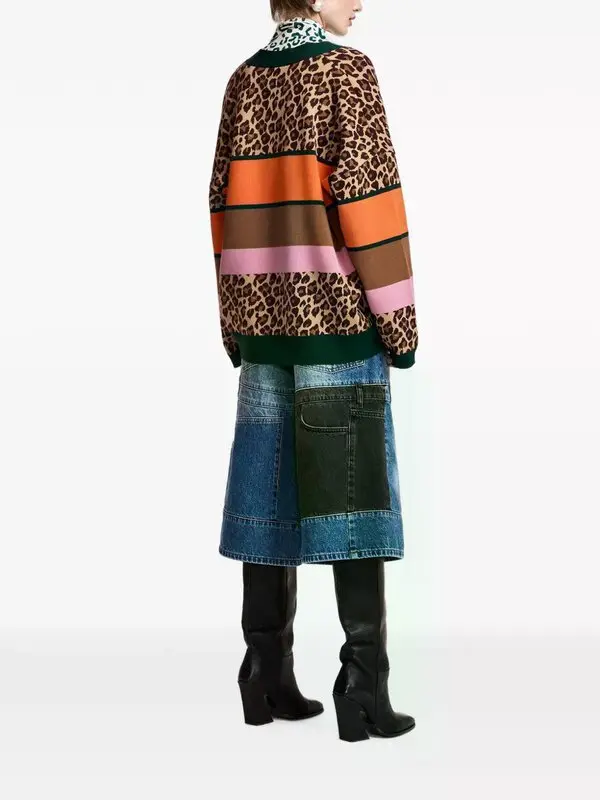 Essentiel Antwerp Leopard-pattern Print Colour-block Cardigan