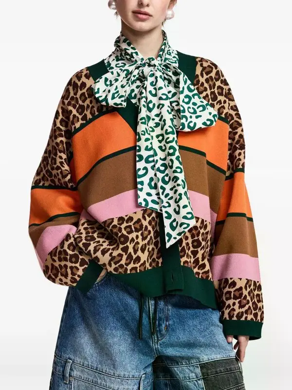 Essentiel Antwerp Leopard-pattern Print Colour-block Cardigan