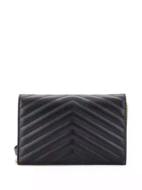 Saint Laurent Classic Monogram Wallet On Chain Matelasse Chevron Leather Small Crossbody Bag - Black