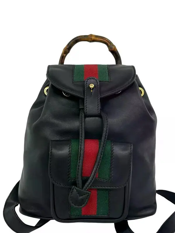 Gucci 20th Century Calfskin Bamboo Web Drawstring Backpack