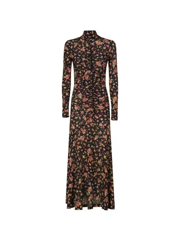Ulla Johnson Ida Floral-print Ruched Midi Dress - Black