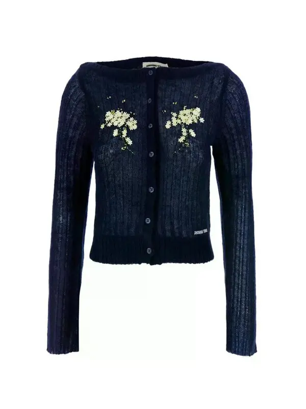 SHUSHU/TONG Floral-embellished Long-sleeve Cardigan - Blue
