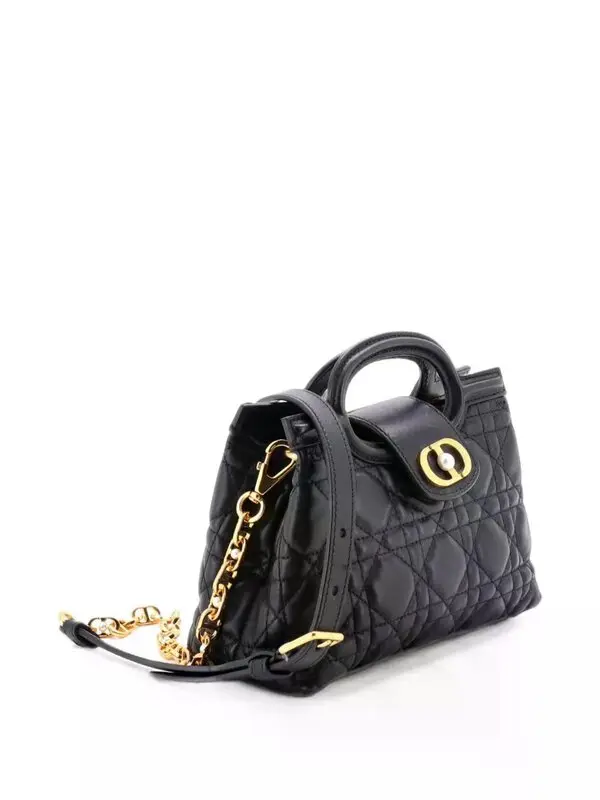 Dior Jolie Top Handle Chain Bag Cannage Quilt Lambskin Mini Shoulder Bag - Black