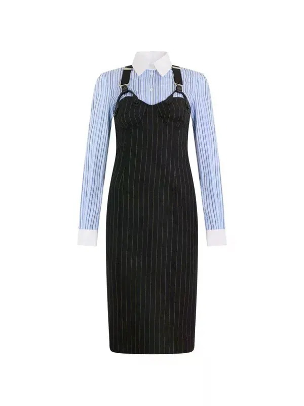 Moschino Pinstriped Suspender-style Midi Shirt Dress - Black