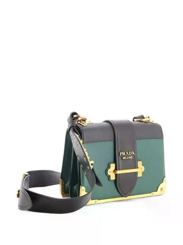 Prada Cahier Leather And Saffiano Leather Small Crossbody Bag - Green
