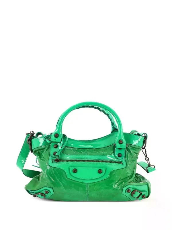 Balenciaga First Classic Studs Bag Coated Canvas Satchel - Green
