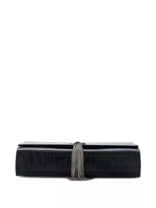 Saint Laurent Classic Monogram Tassel Crocodile Embossed Leather Medium Crossbody Bag