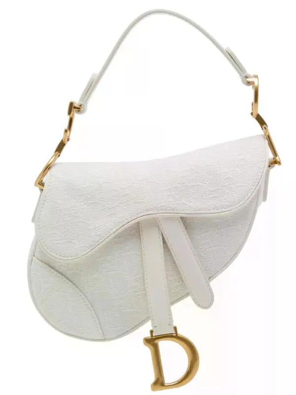Dior 2020 Mini Oblique Embroidered Canvas Saddle Bag Satchel - White