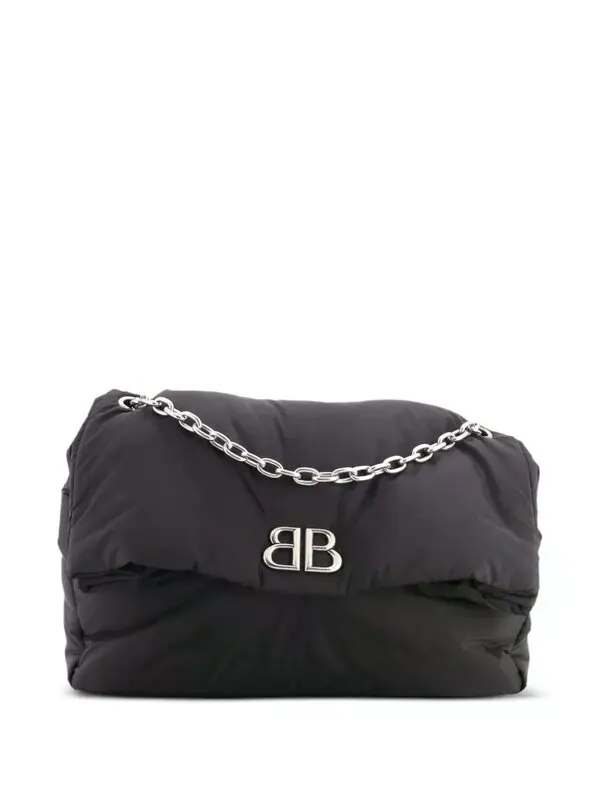 Balenciaga Monaco Chain Flap Nylon Large Shoulder Bag - Black