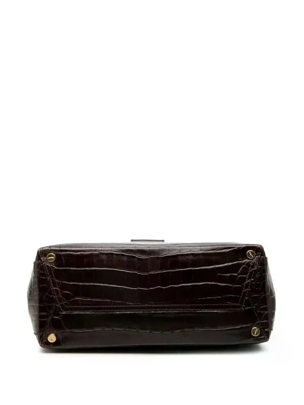 FERRAGAMO 2010-2026 Croc Embossed Leather Vara Bow Handbag