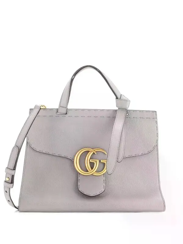 Gucci Gg Marmont Top Handle Bag Leather Small Satchel - Grey