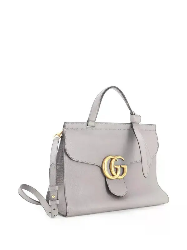 Gucci Gg Marmont Top Handle Bag Leather Small Satchel - Grey
