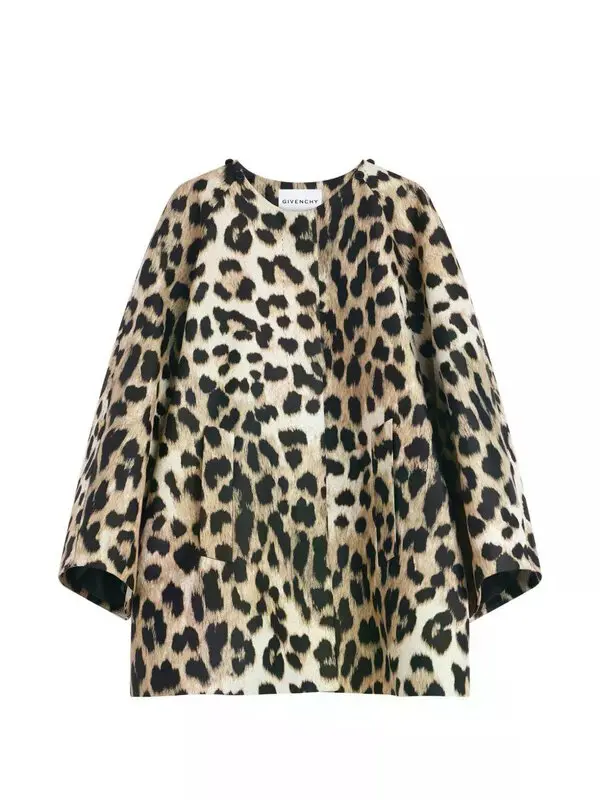 Givenchy Cocoon Coat In Leopard Jacquard With Scarf