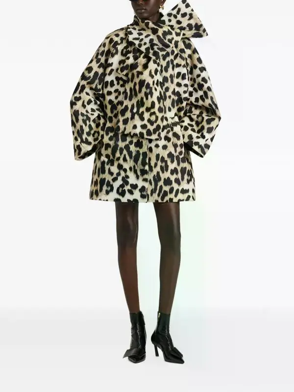 Givenchy Cocoon Coat In Leopard Jacquard With Scarf