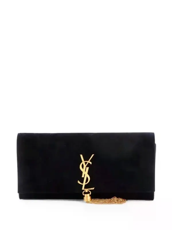 Saint Laurent Classic Monogram Tassel Suede Long Clutch Bag