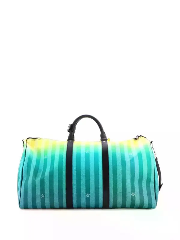 LOUIS VUITTON Keepall Bandouliere Bag Limited Edition Gradient Damier Stripes 50 Travel Bag - Green