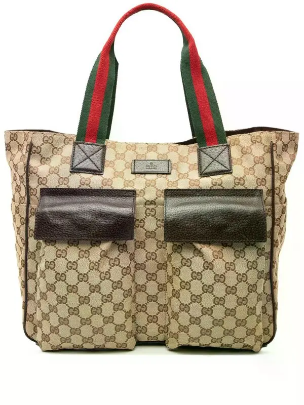 Gucci 2000-2015 Gg Canvas Web Double Pockets Tote Bag