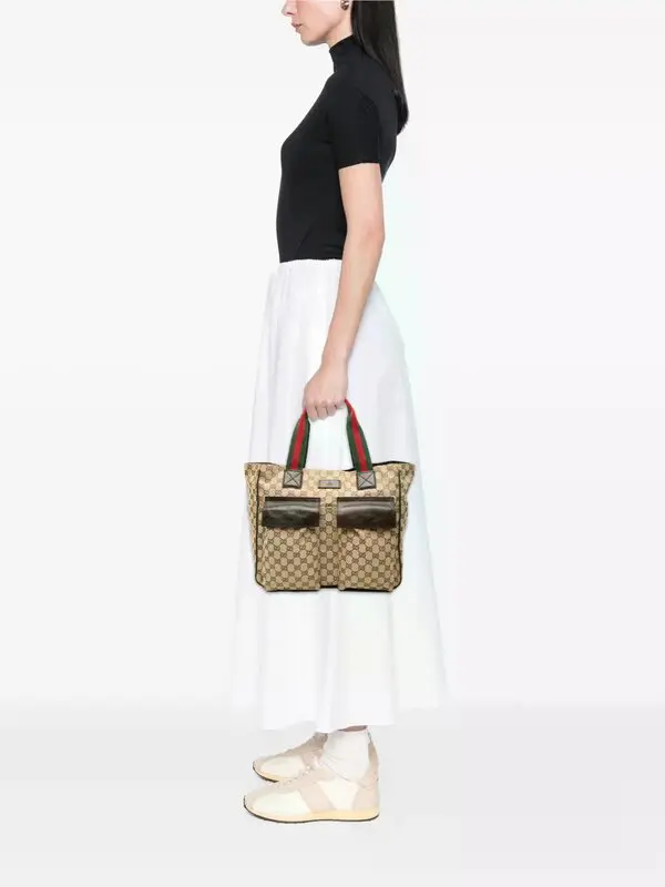 Gucci 2000-2015 Gg Canvas Web Double Pockets Tote Bag