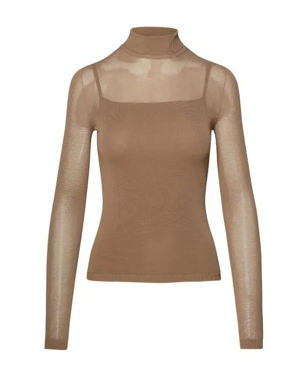Max Mara Long-sleeved High-collar T-shirt - Brown