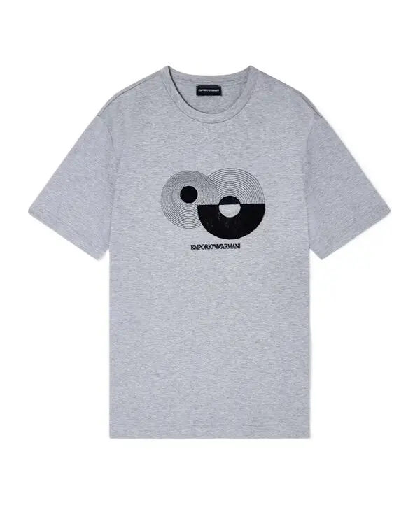 Emporio Armani Jersey T-shirt With Op-art Embroidery - Grey